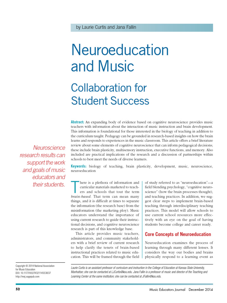 Neuroeducation and Music | PDF | Memory | Teachers