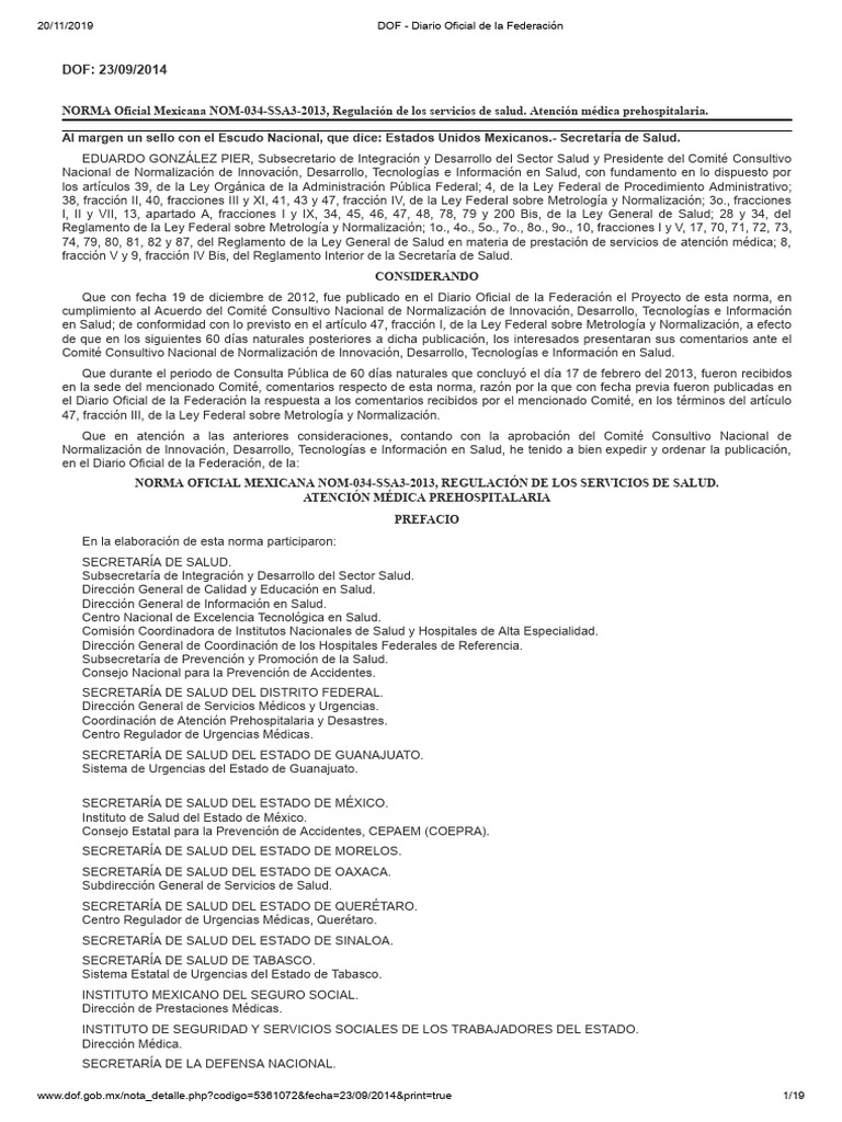 Nom 034 Ssa3 2013 | PDF | Ambulancia | Hospital