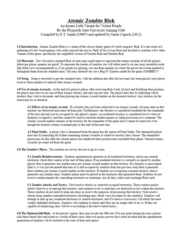 Atomic Zombie Risk | PDF | Gaming | Tabletop Games