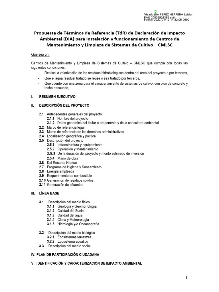 ANEXO 3 TDRS DIA INSTALACIÓN Y FUNCIONAMIENTO CMLSC | PDF | Residuos | Agua
