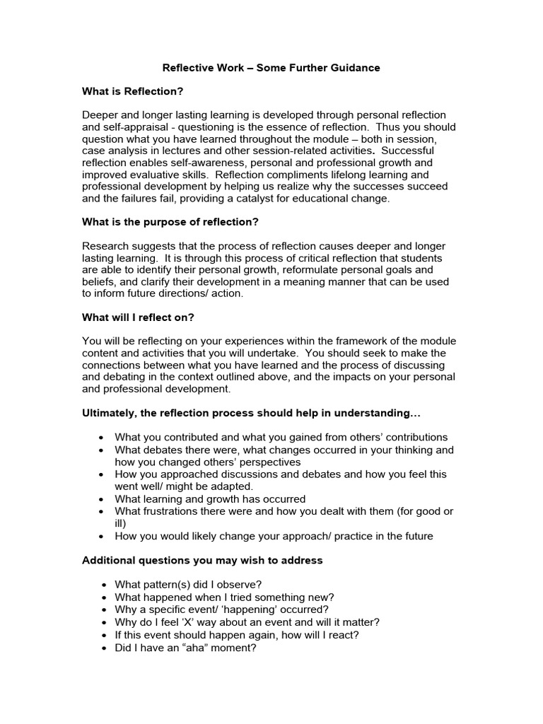 Reflection Further Guidance | PDF | Thought | Learning