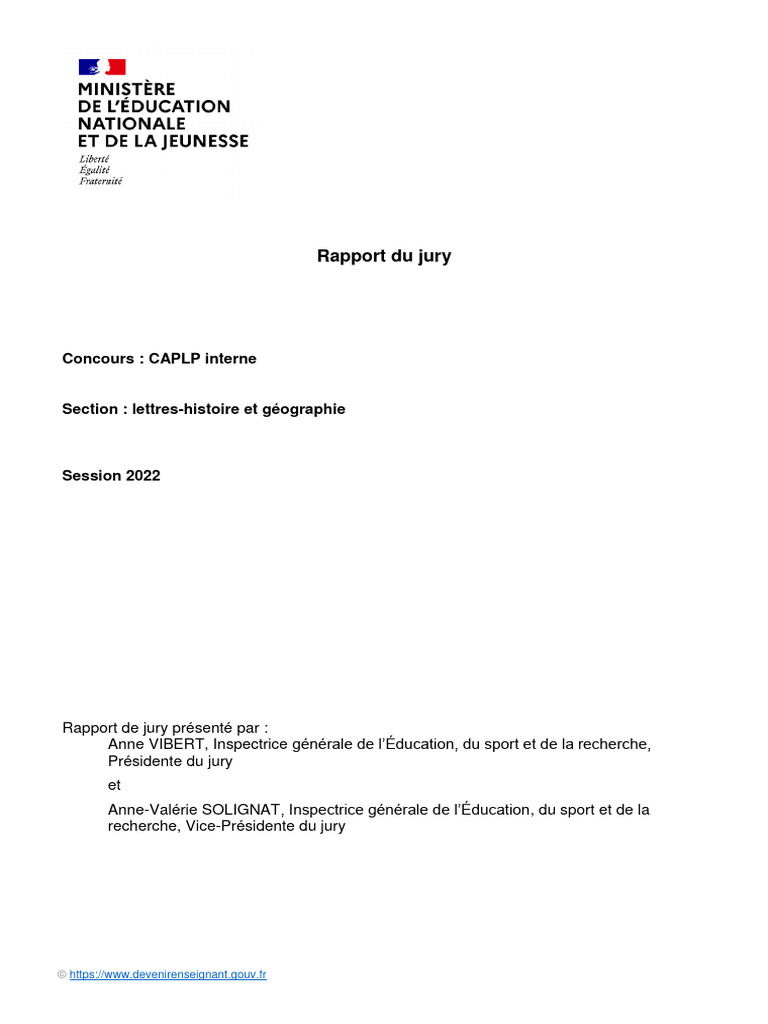 Caplp Interne Section Lettres Histoire Et G Ographie Rapport Du Jury de La Session 2022 1966 ...