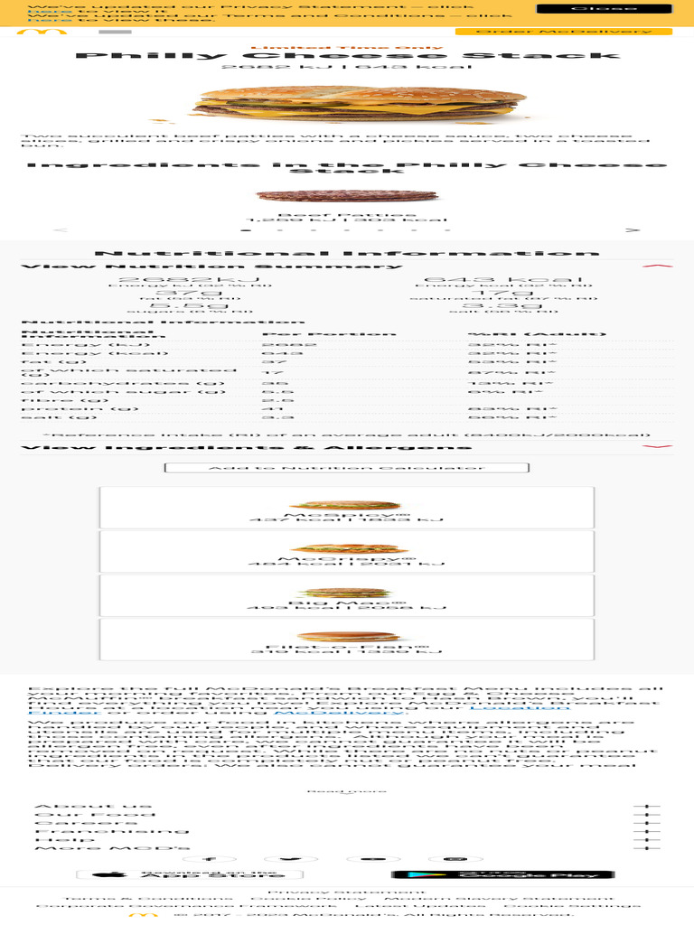 Philly Cheese Stack | PDF | Mc Donald's | Calorie