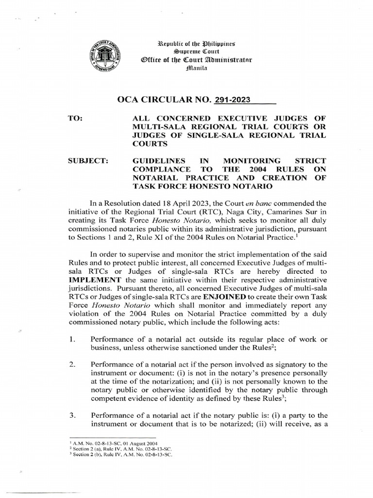OCA Circular No. 291 2023 | PDF