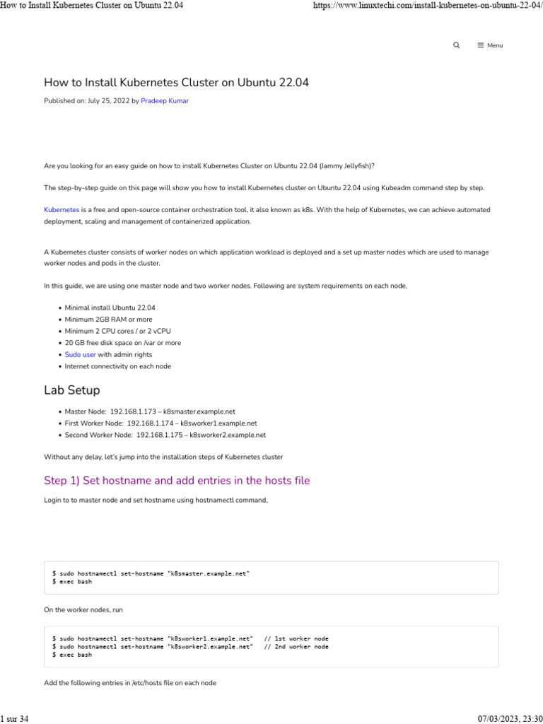 How To Install Kubernetes Cluster On Ubuntu 22.044 | PDF | Information ... How To Install Kubernetes Cluster On Ubuntu 22.044 | PDF | Information ...