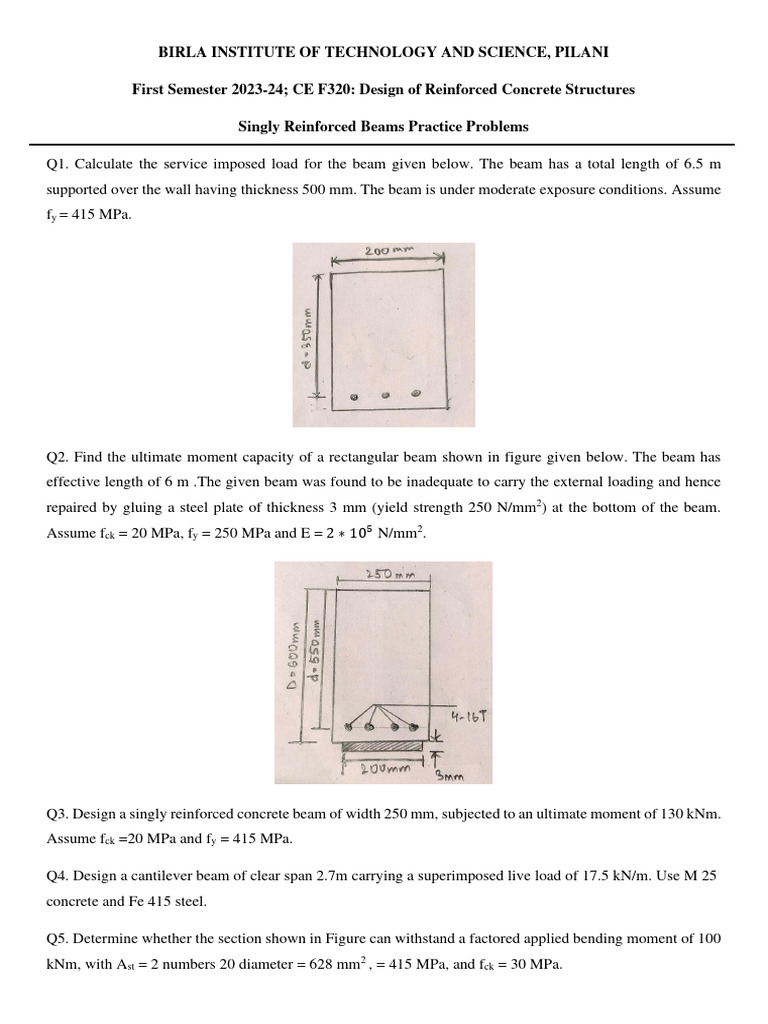 Singly Reinforced Beams Practice Problems | PDF | Technology & Engineering
