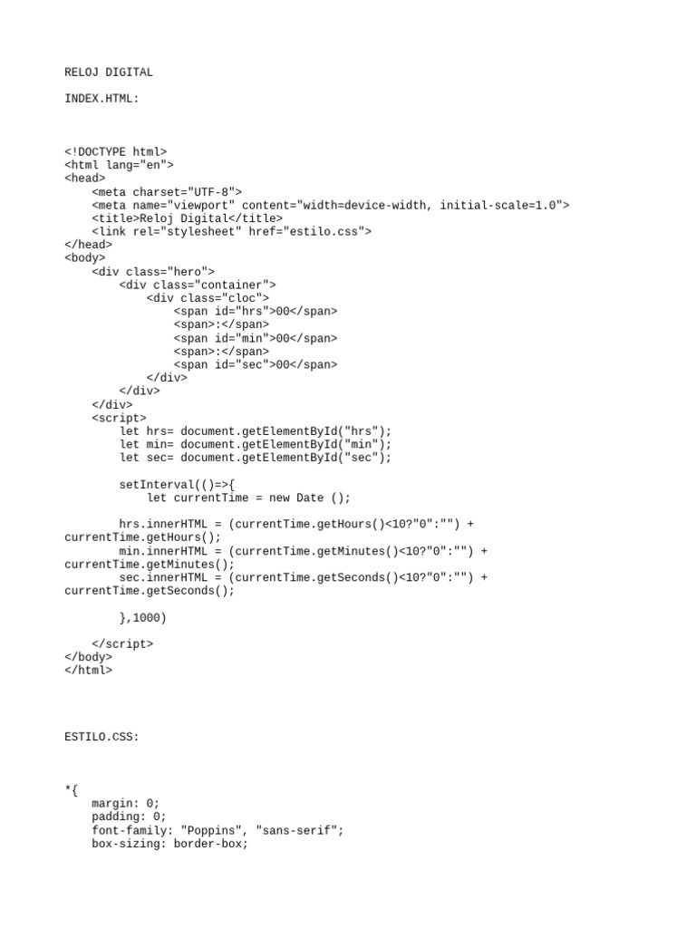 RELOJ DIGITAL CÓDIGO | PDF | Communication Design | Computer File Formats