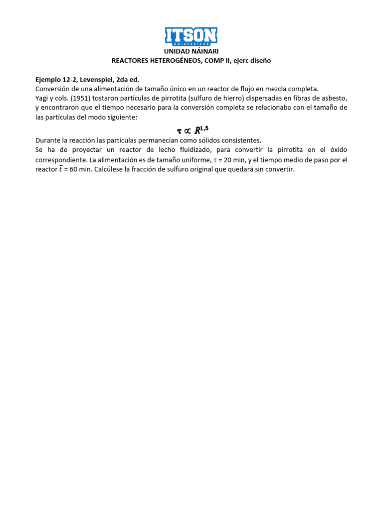 Eje No 2 - Ejerc 12.2 Resuelto Levenspiel 2da Ed | PDF