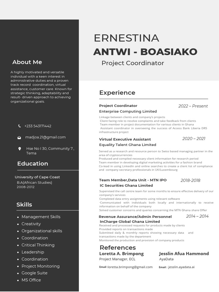 CV Ernestina Antwi-Boasiako | PDF | Computing | Information Technology