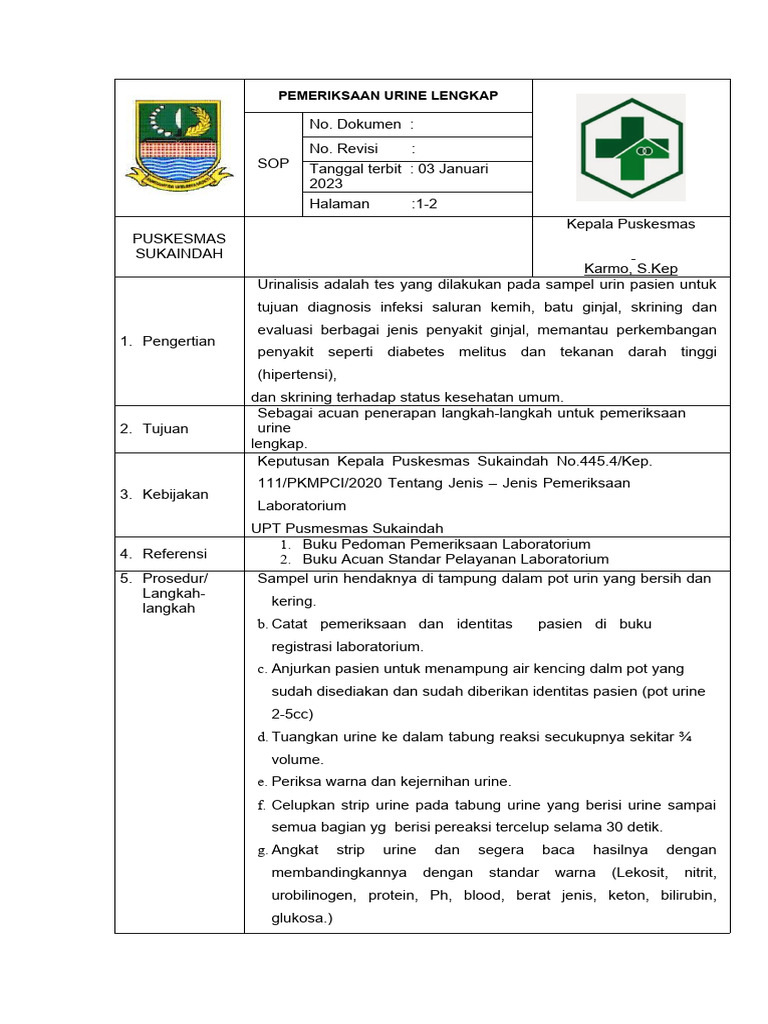 3.9.1.1 SOP PEMERIKSAAN URINE LENGKAP | PDF