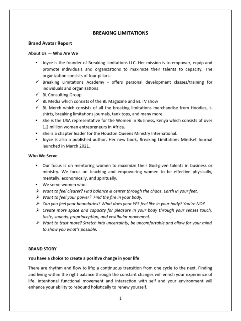 Breaking Limitations -Brand Avatar Report | PDF | Self Awareness ... Breaking Limitations -Brand Avatar Report | PDF | Self Awareness ...
