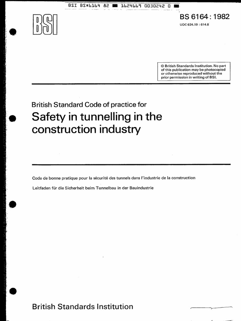 (BS 6164 - 1982) - Code of Practice For Safety in Tunnelling in The ...