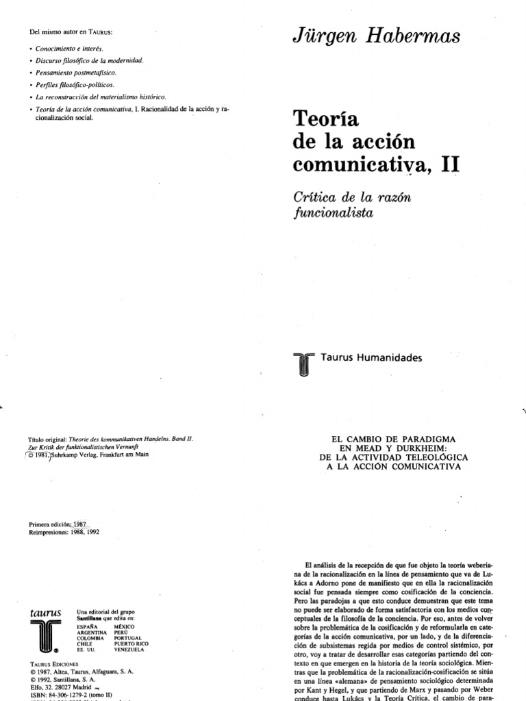 Jurgen Habermas - Teoria de La Accion Comunicativa II Spanish (1999) | PDF