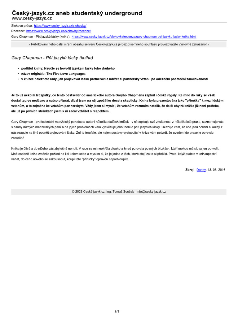 Gary Chapman Pet Jazyku Lasky Kniha | PDF