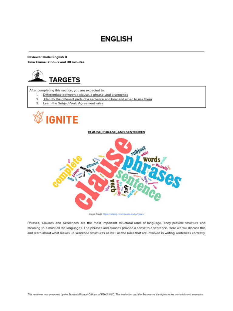 (Student Copy) English - Reviewer B | PDF | Clause | Sentence (Linguistics)