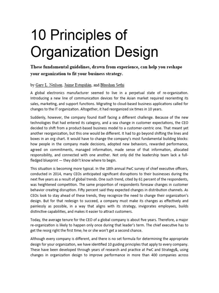 10 Principles of Organization Design | PDF | Leadership | Chief ...