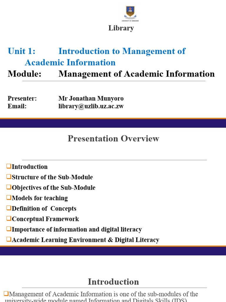 Unit 1 Powerpont Introduction To Management of Academic Information ...