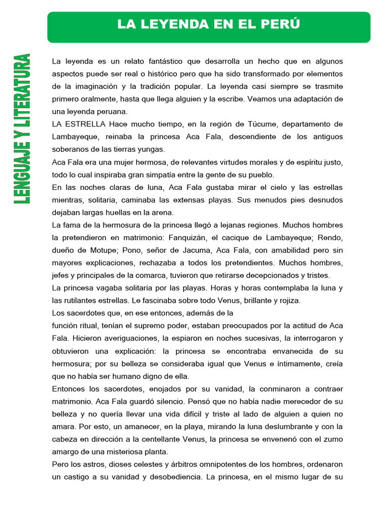 La Leyenda en El Peru para Segundo de Secundaria | PDF