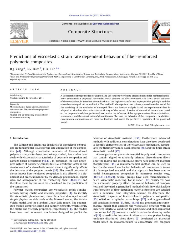 Predictions of Viscoelastic Strain Rate Dependent Behavior of Ber-Reinforced Polymeric ...