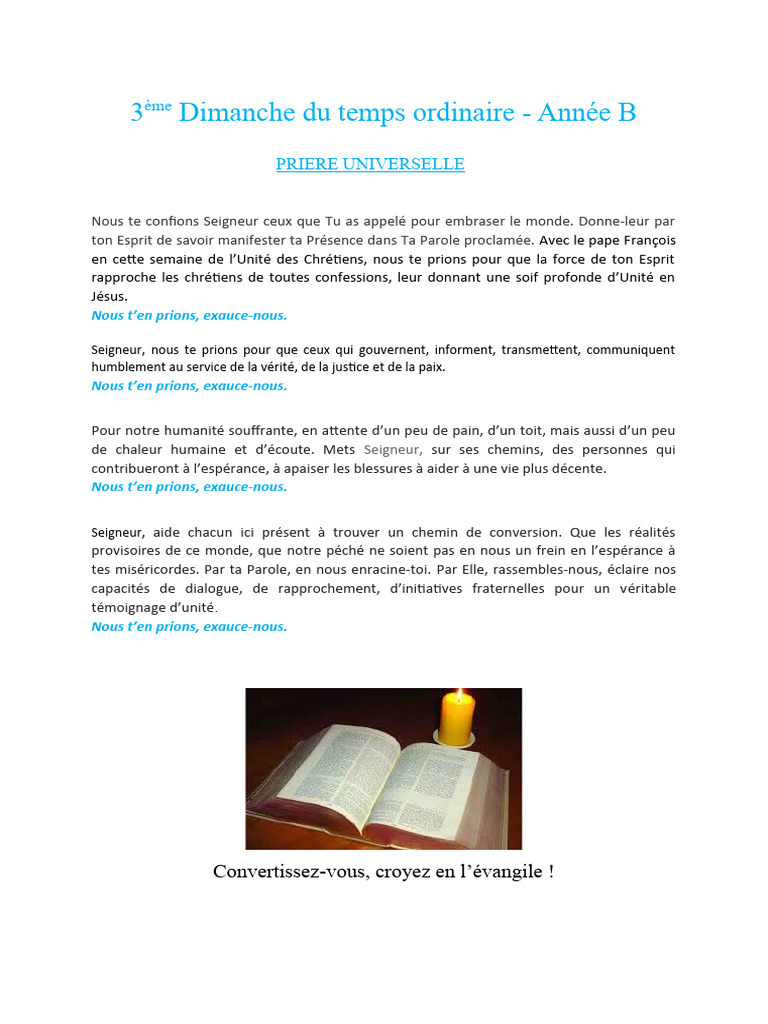 3ème Dimanche Du Temps Ordinaire Année B | PDF