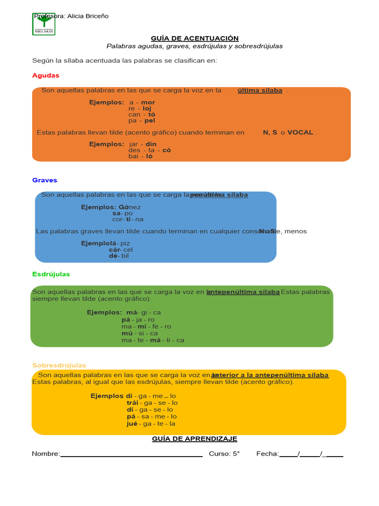 Guía de Acentuación 5 Años | PDF | Fonética | Estrés (lingüística)
