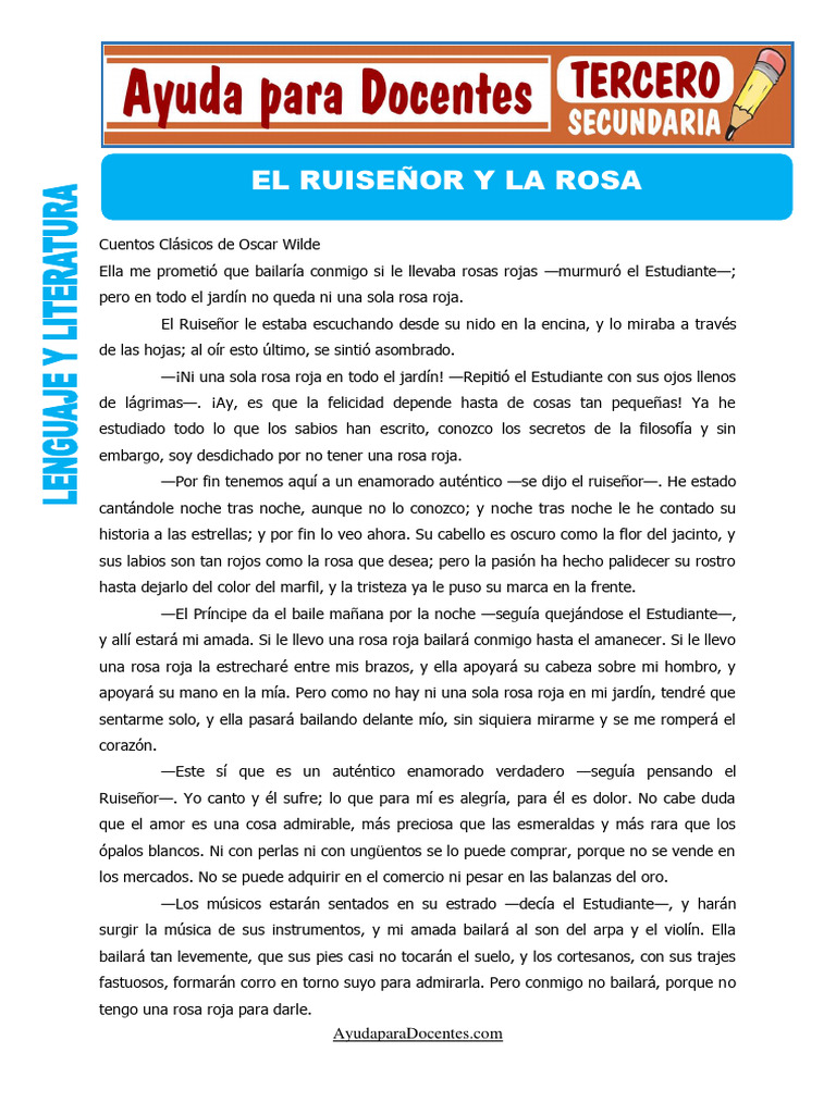El Ruisenor y La Rosa para Tercero de Secundaria | PDF | Rosa | Amor