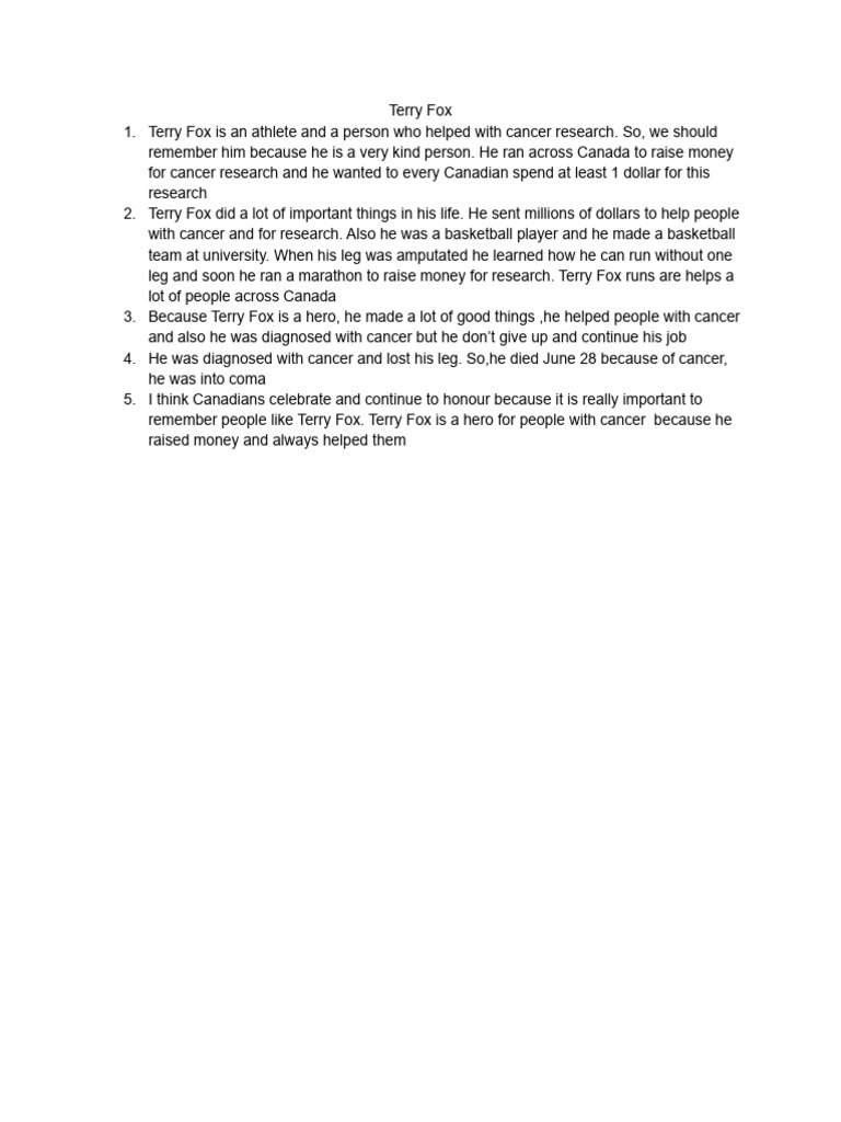 Terry Fox: A Hero for Cancer Research | PDF