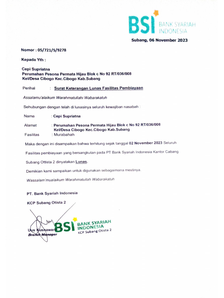 Suket Lunas Bsi | PDF