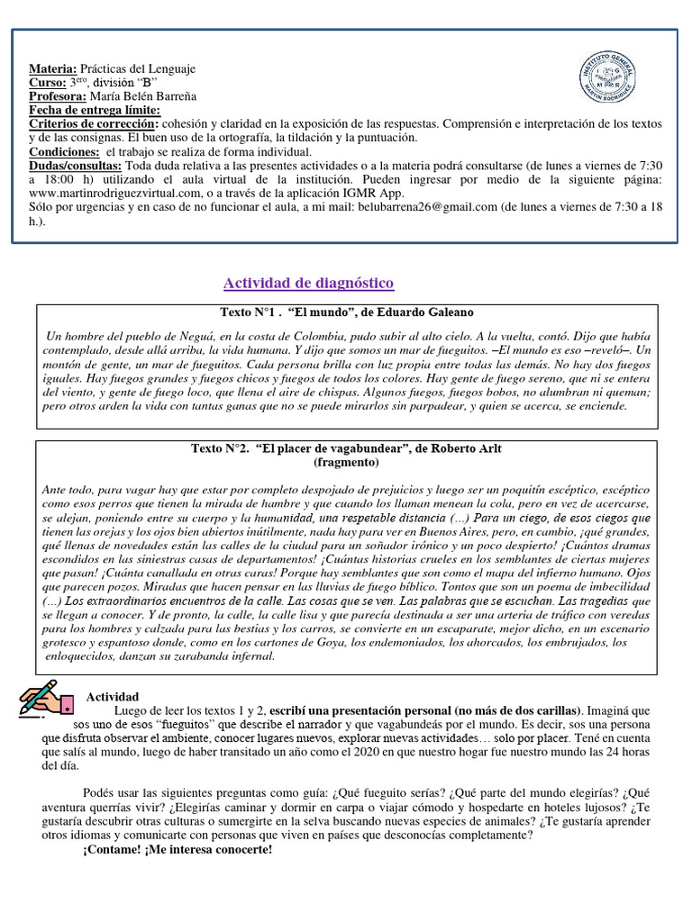 T.P N°1 - Diagnóstico de 3ero B | PDF