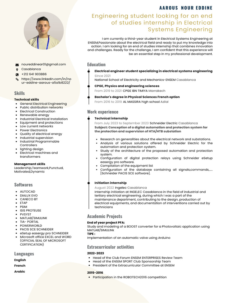 CV Aarous Nour-Eddine. | PDF | Engineering | Automation