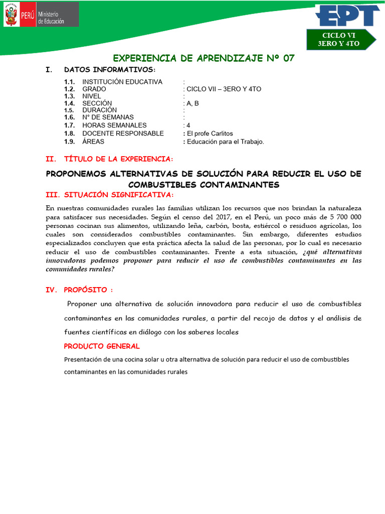 Experiencia de Aprendizaje N°07 - Ciclo Vii - 3ero y 4to - Ept - 2023 | PDF | Aprendizaje ...