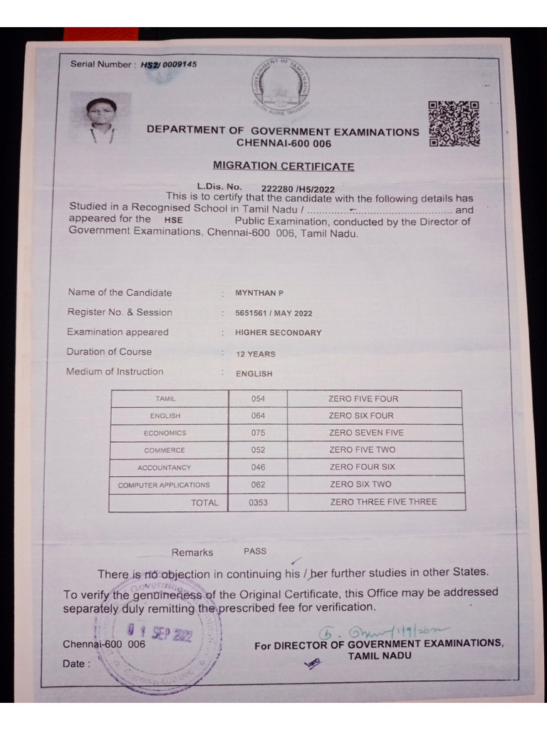 Migration Certificate Pic | PDF