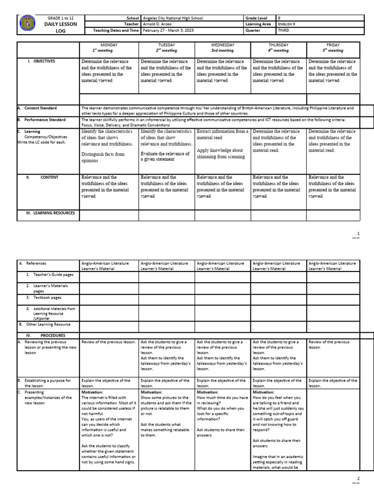 DLL Feb 27 March 3 ARnold | PDF | Information | Speed Reading