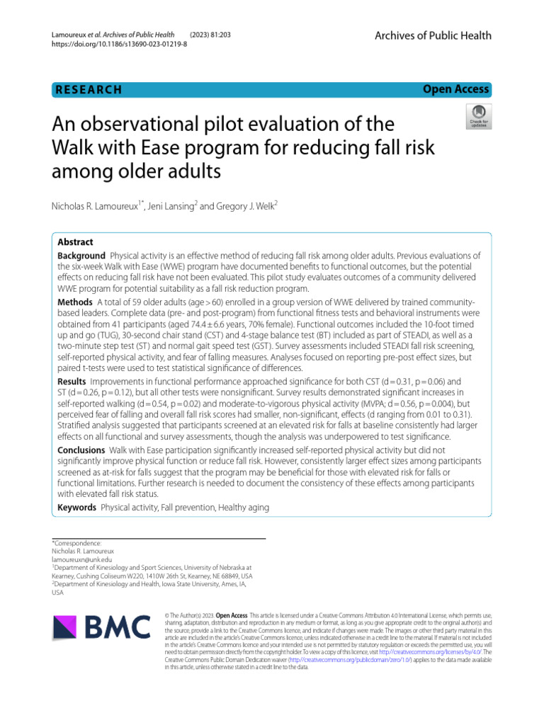 An Observational Pilot Evaluation of The Walk With Ease Program For ...
