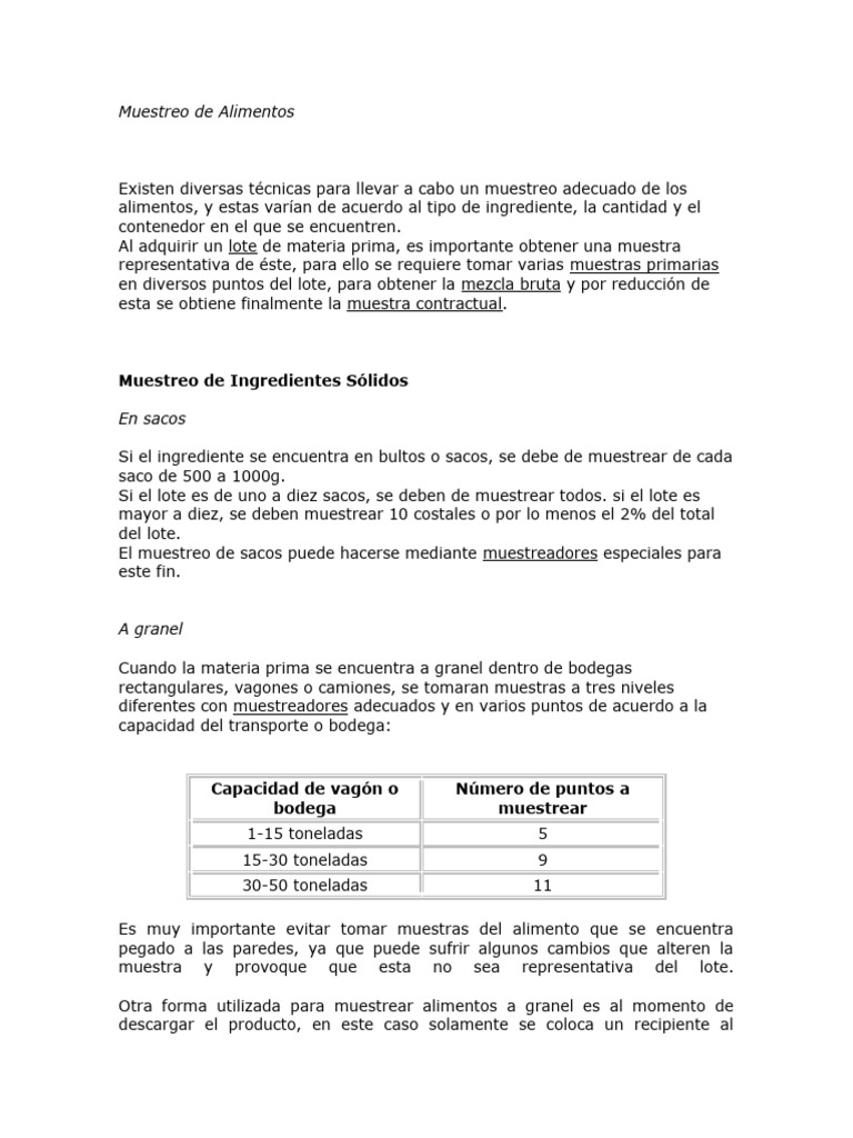 muestreo_de_alimentos | PDF | Muestreo (Estadísticas) | Alimentos