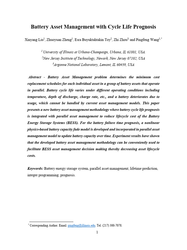 Battery Asset Management With Cycle Life Prognosis | PDF | Lithium Ion ...