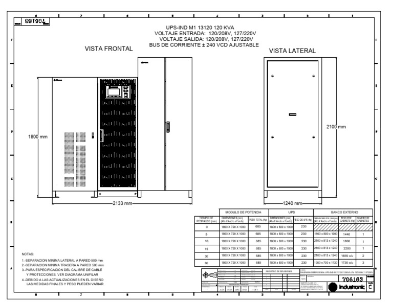 Diagrama Dimensional Ups-Ind M1 13120 120kva VN 120-208V, 127-220V | PDF