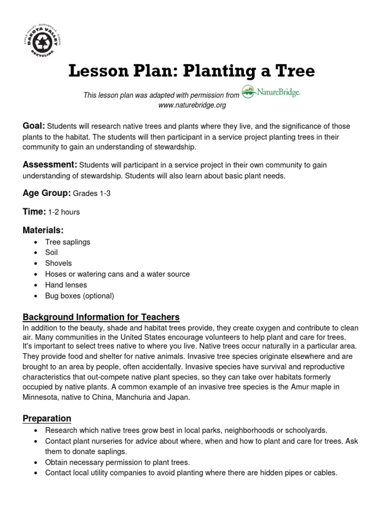 Tree Planting Lesson Plan for Kids | PDF | Trees | Plants