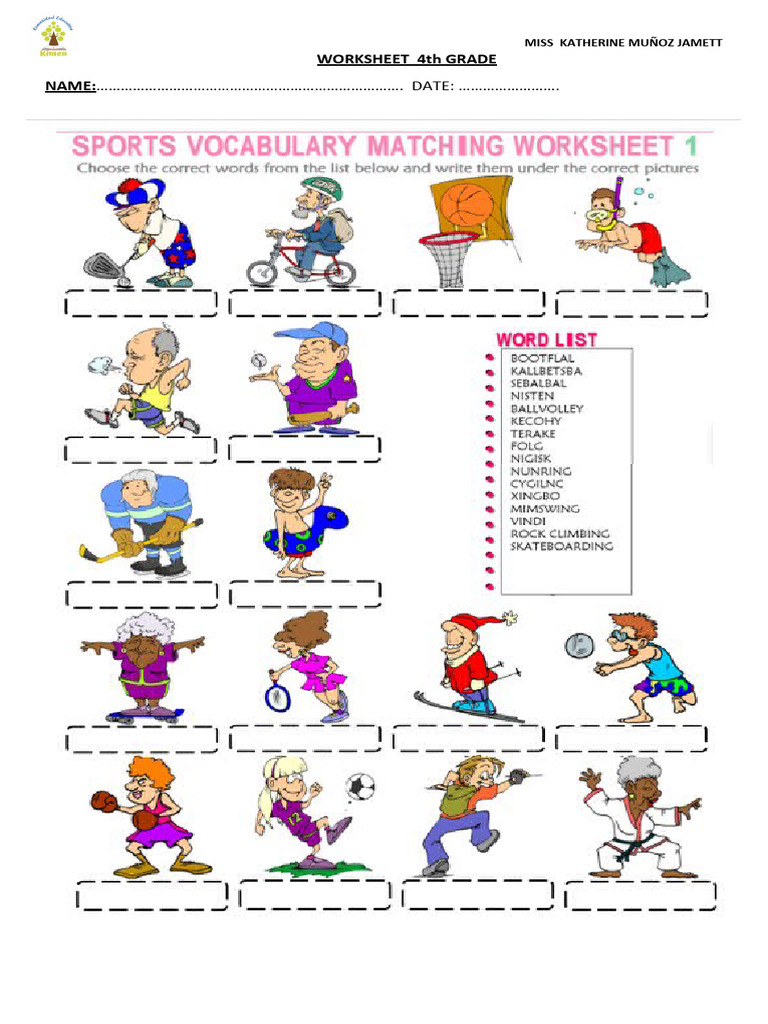 4th Grade Sports Vocabulary Worksheet | PDF