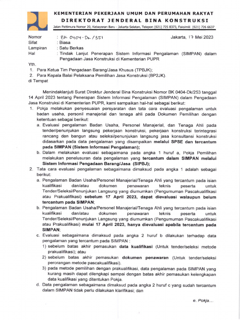 Final BK 0404-Dk351 Tindak Lanjut Penerapan SIMPAN - 230519 - 192301 | PDF