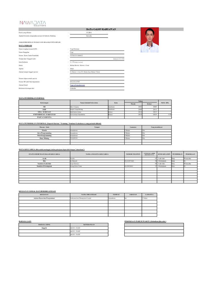 Form Calon Karyawan - Nawa Data Solutions | PDF