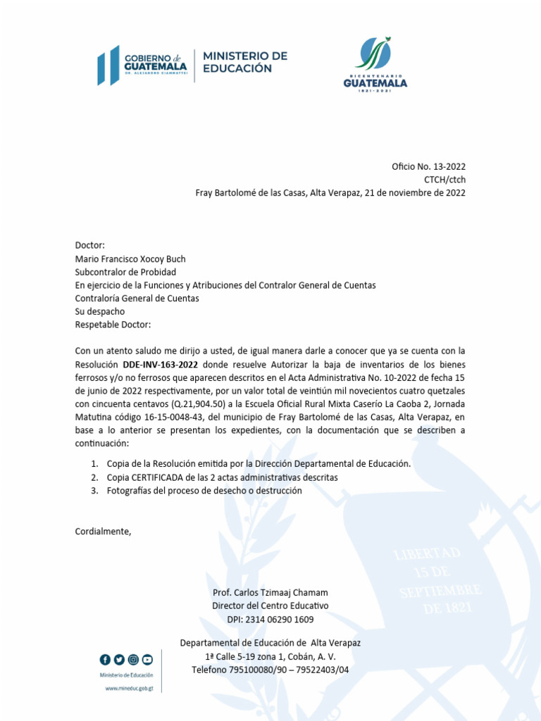 Oficio No BAJA DE INVENTARIO | PDF Oficio No BAJA DE INVENTARIO | PDF