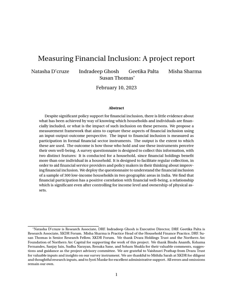 Measuring Financial Inclusion A Project Report | Download Free PDF ... Measuring Financial Inclusion A Project Report | Download Free PDF ...