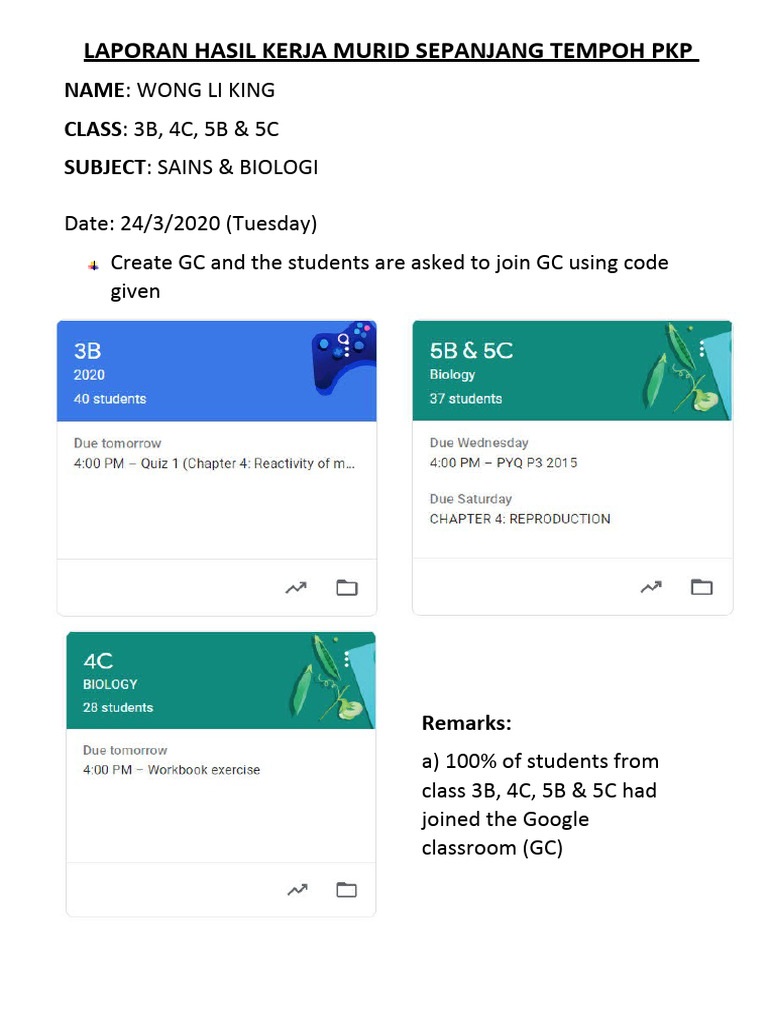 Laporan Hasil Kerja Murid Sepanjang Tempoh Pkp (Wlk) | PDF | Learning