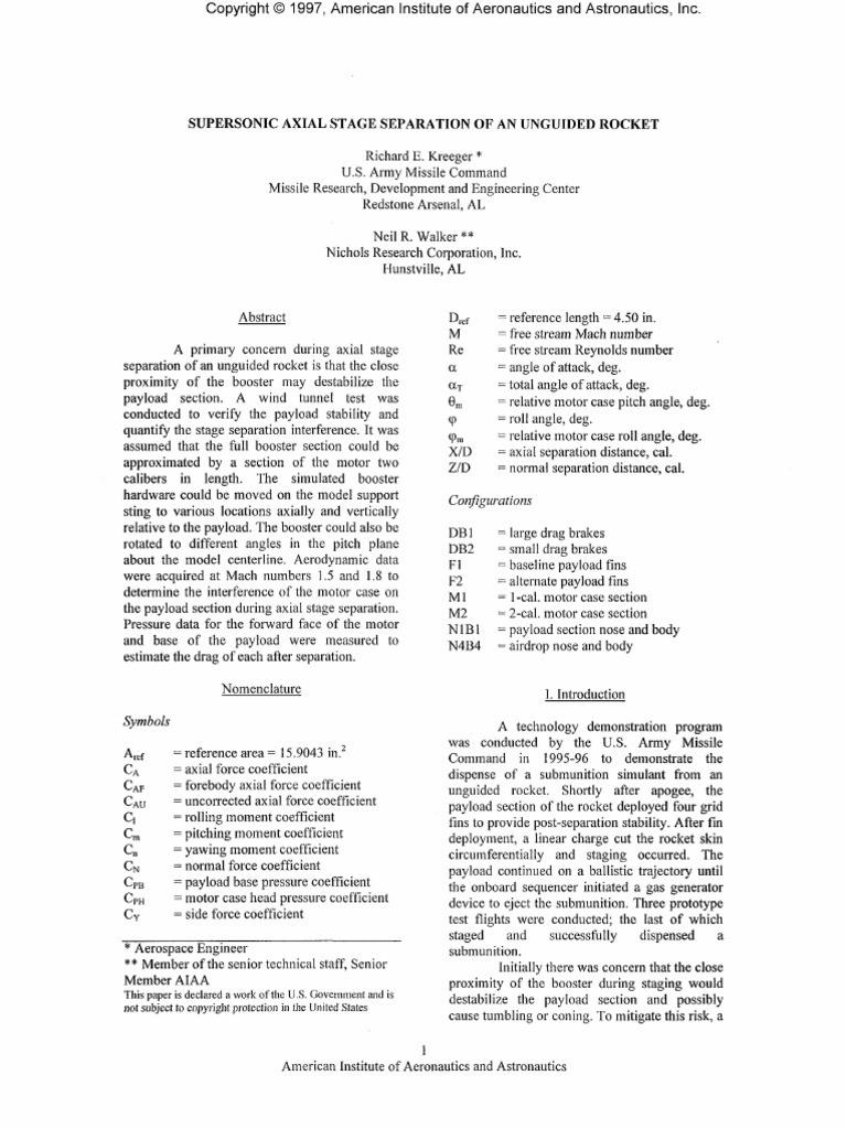 Supersonic Axial Stage Separation of An Unguided Rocket: Configurations ...