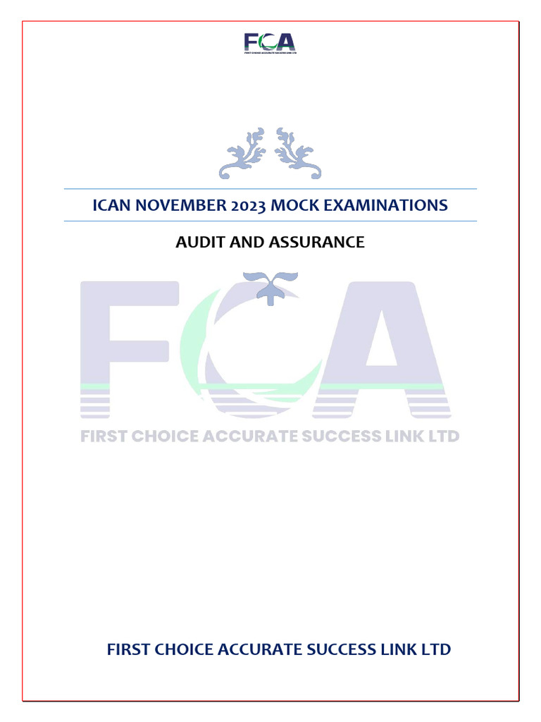 Fca Aa Ican November 2023 Mock Questions | PDF | Audit | Auditor's Report
