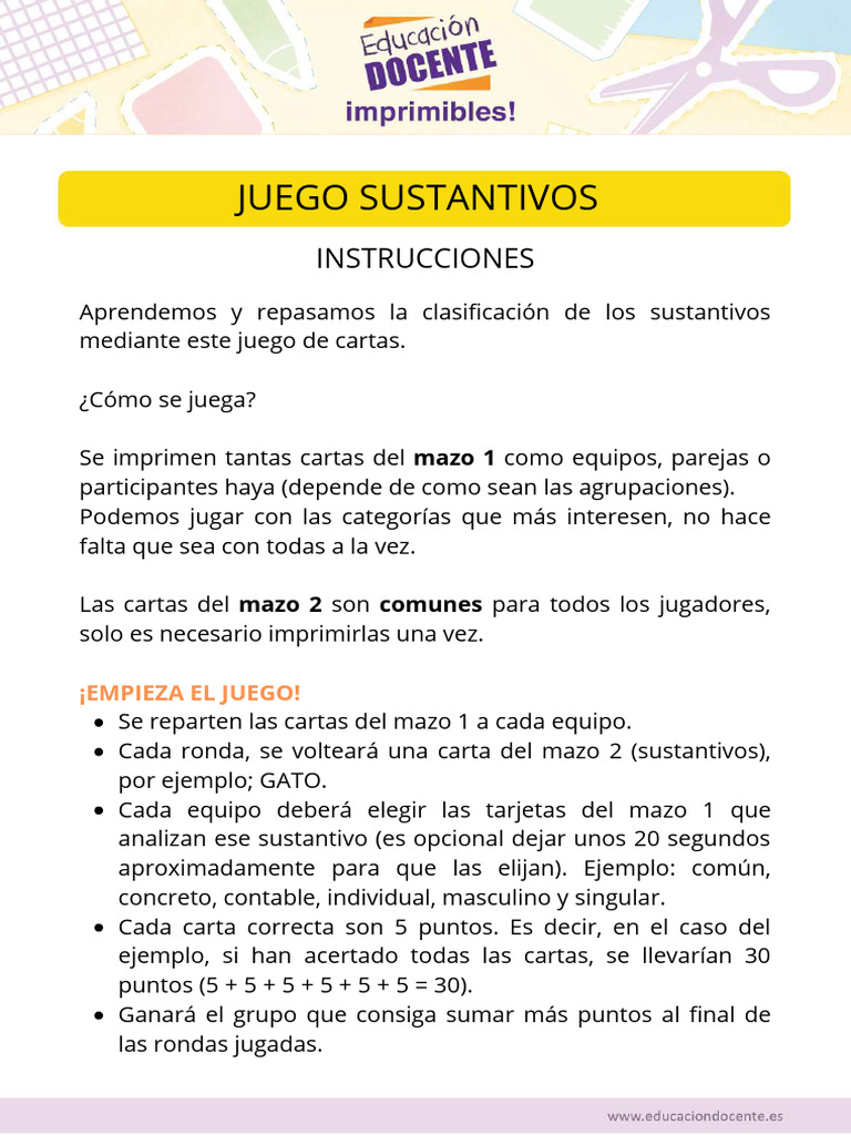 Educacion Docente Juego de Los Sustantivos | PDF | Sustantivo ...