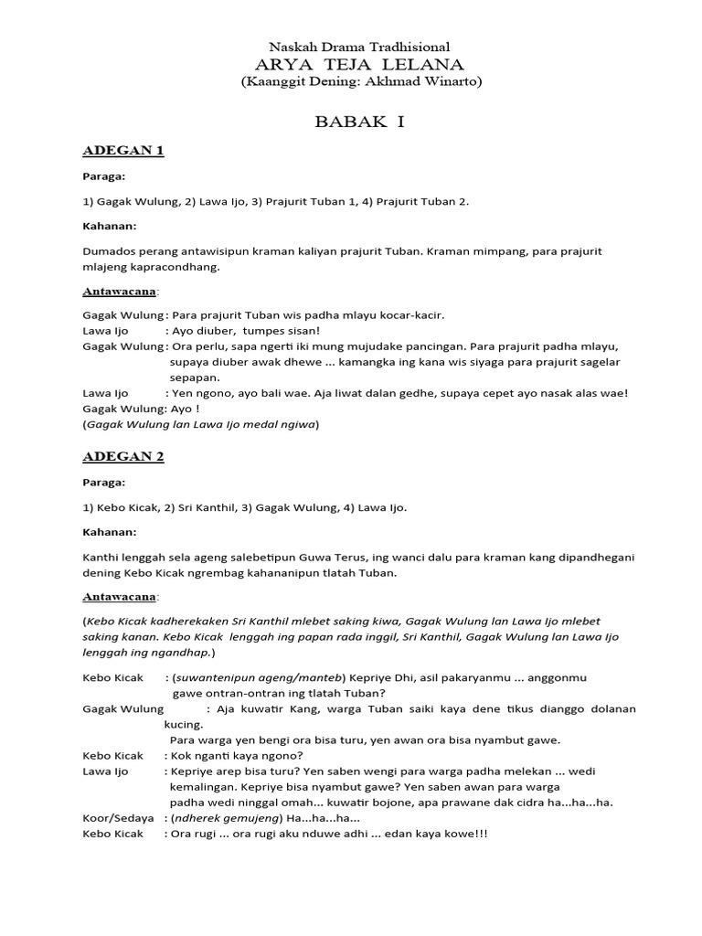 Naskah Kethoprak Arya Teja | PDF