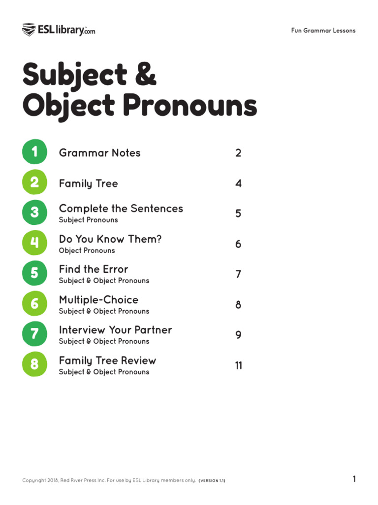 116 Subject and Object Pronouns Can Student | PDF | Subject (Grammar ...