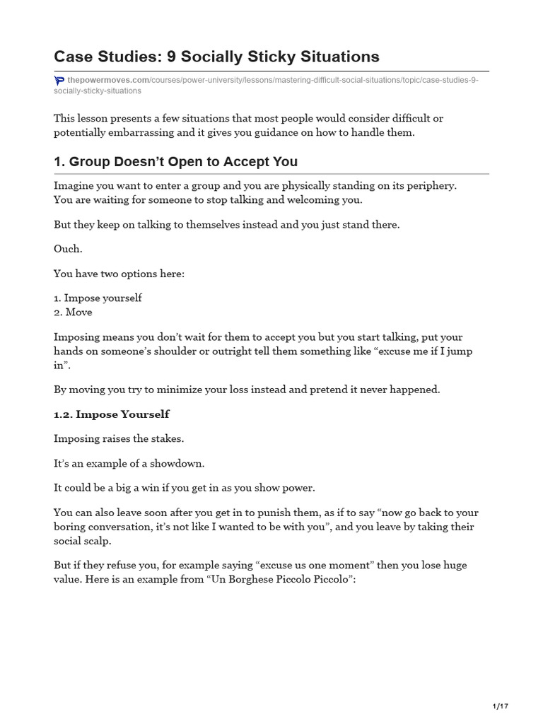 3.case Studies 9 Socially Sticky Situations | PDF | Jokes | Conversation